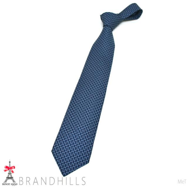 エルメス ネクタイ HILARIO シルク100％ マリン シエル 剣先幅8cm 606177T HERMES 未使用品 【中古】