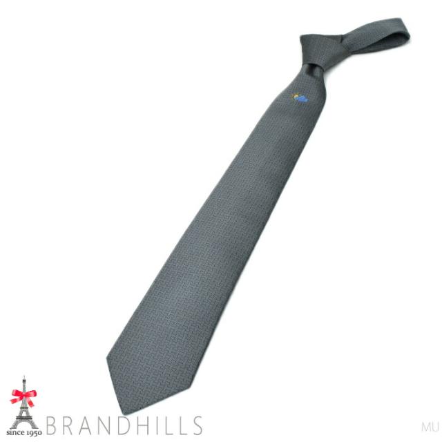 エルメス ネクタイ メンズ シルク100% グレー H織り 剣先幅8cm H428832T HERMES ほぼ未使用 【中古】