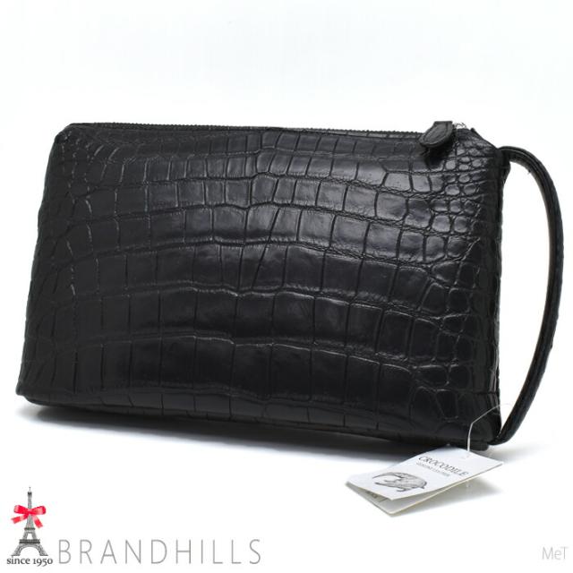 クロコダイル セカンドバッグ メンズ ブラック マット加工 クラッチ 紳士用 ワニ 新品