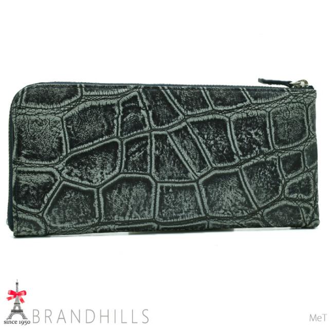 クロコダイル 長財布 メンズ レディース ネイビー マット加工 アンティーク染め L字ファスナー 新品