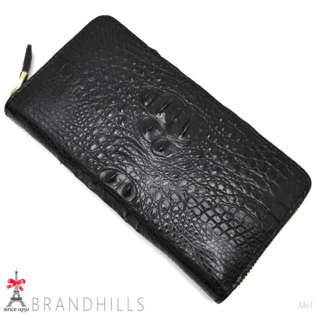 クロコダイル 長財布 メンズ レディース ブラック マット加工 ラウンドファスナー ホーンバッグ 背ワニ 新品