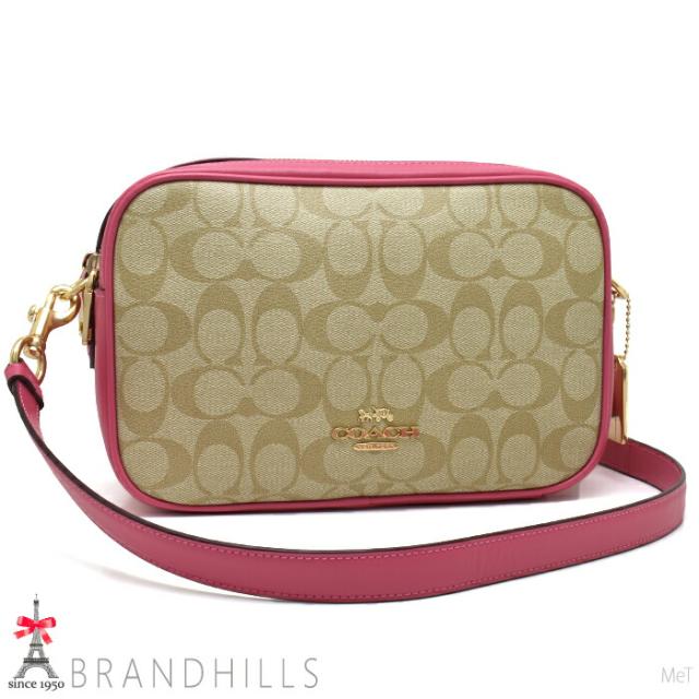 コーチ ショルダーバッグ シグネチャー PVC ライトカーキ コンフェティピンク クロスボディ 68168 COACH ほぼ未使用 【中古】