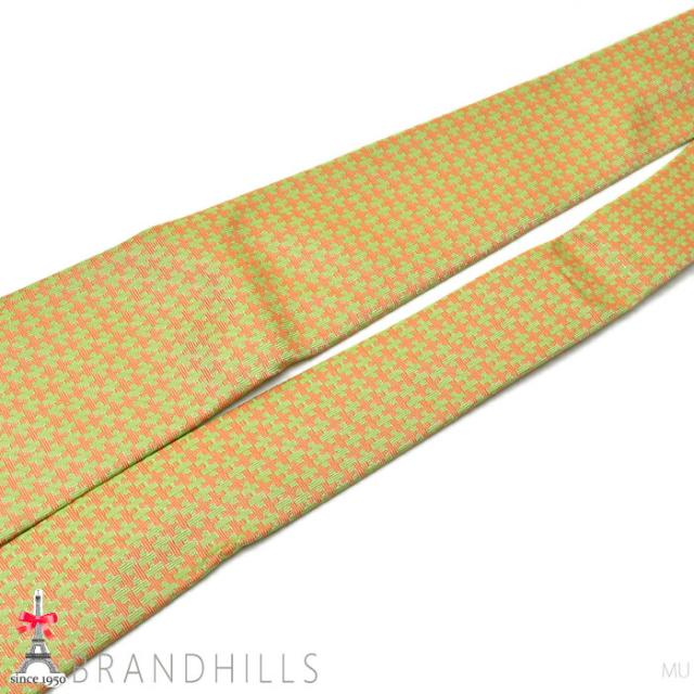 エルメス ネクタイ メンズ シルク100% オレンジ グリーン 剣先幅9cm