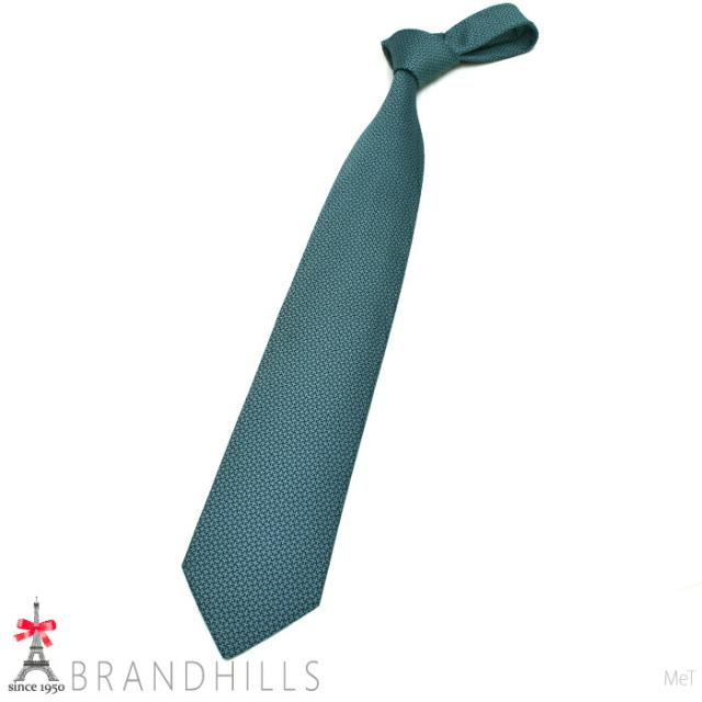 エルメス ネクタイ Hパズル シルク100％ ネイビー グリーン 剣先幅8cm