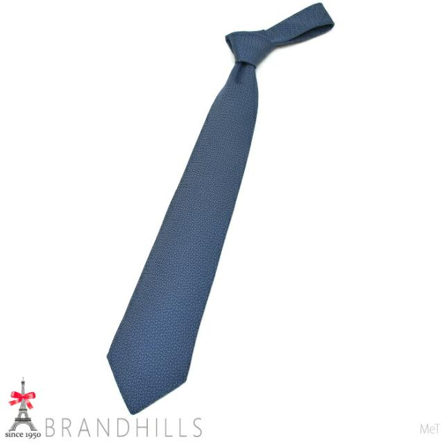エルメス ネクタイ Hロゴ シルク100％ ブルー 剣先幅8cm 659094T HERMES ほぼ未使用 【中古】