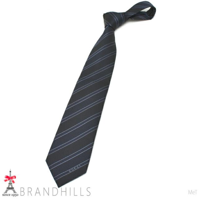 グッチ ネクタイ ストライプ シルク100％ ネイビー 剣先幅8cm GUCCI 未使用品 【中古】
