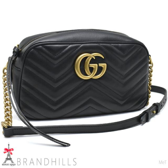 グッチ ショルダーバッグ スモール カメラバッグ GGマーモント キルティング レザー ブラック 447632 GUCCI 極美品 【中古】
