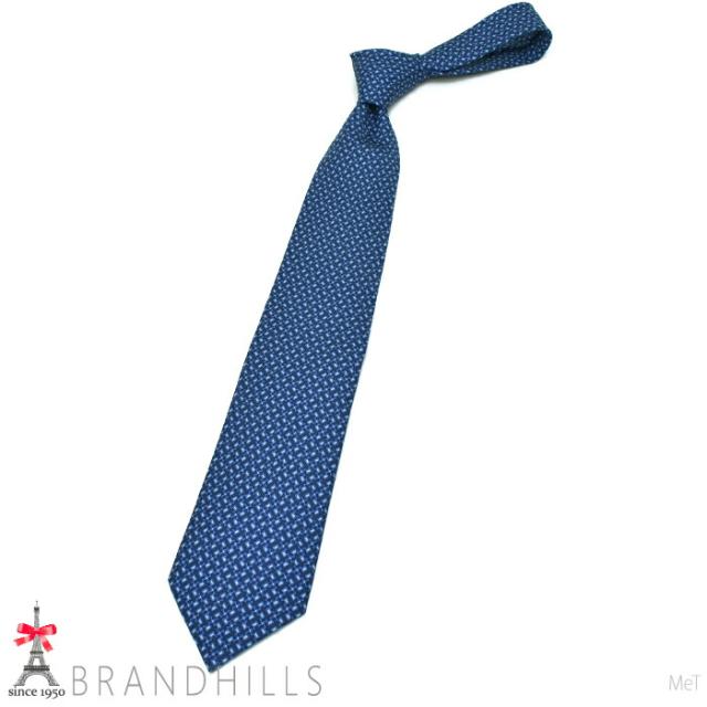 エルメス ネクタイ H ECROU MARINE シルク100％ マリン 剣先幅8cm 605938T HERMES 未使用品 【中古】