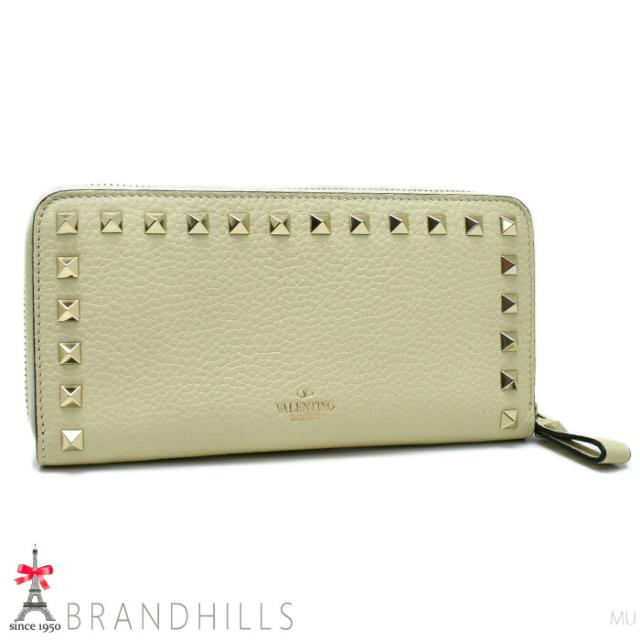 ヴァレンティノ ガラヴァーニ 長財布 ロックスタッズ レザー アイボリー QW1P0645VSH VALENTINO GARAVANI 良品 【中古】