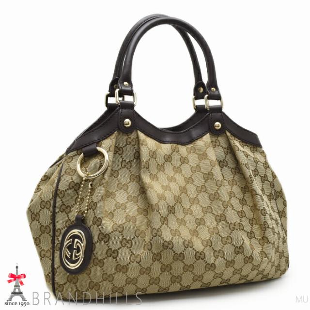グッチ トートバッグ レディース スーキー GGキャンバス レザー ベージュ ダークブラウン 211944 GUCCI 美品 【中古】