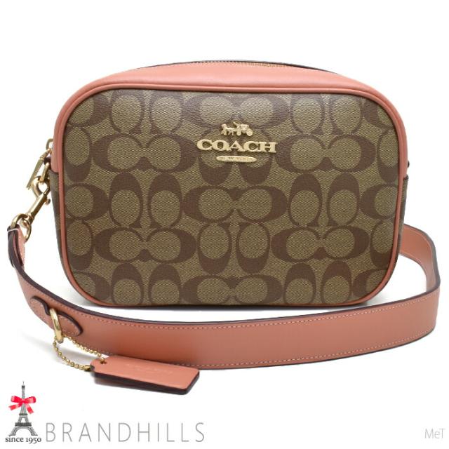 コーチ ショルダーバッグ レディース シグネチャー PVC カーキ ライトコーラル クロスボディ CA547 COACH 極美品 【中古】