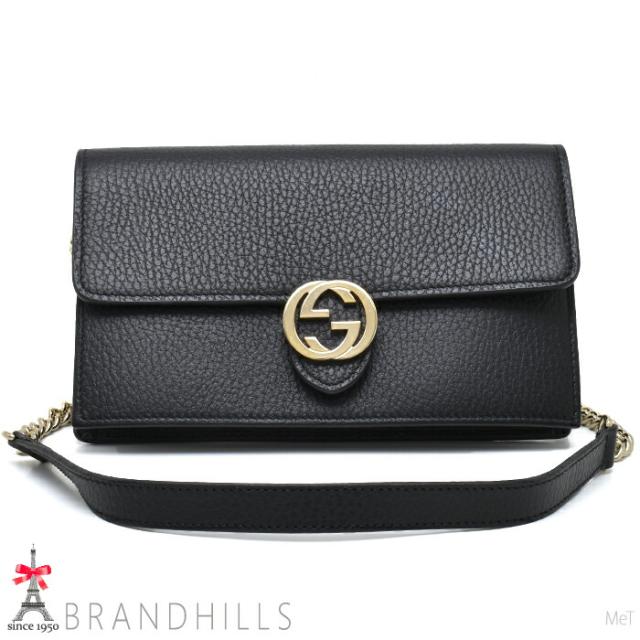 グッチ チェーンショルダーウォレット インターロッキングG レザー ブラック アウトレット 510314 GUCCI ほぼ未使用 【中古】
