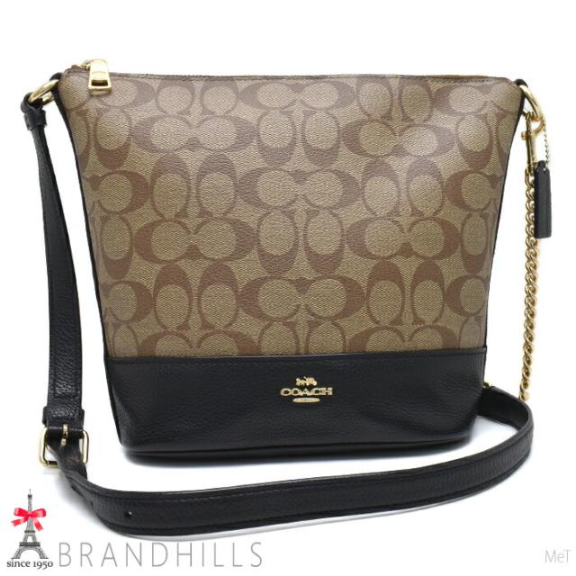 コーチ ショルダーバッグ レディース シグネチャー PVC カーキ ブラック クロスボディ F76669 COACH 美品 【中古】