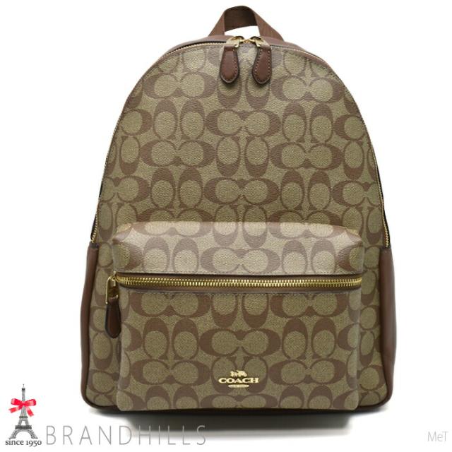 コーチ バックパック レディース シグネチャー PVC レザー カーキ サドル リュック F58314 COACH 美品 【中古】