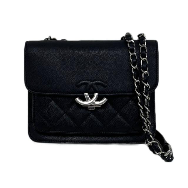 シャネル ショルダーバッグ CHANEL 23番台 ハーフココ キャビアスキン Wチェーン 中古