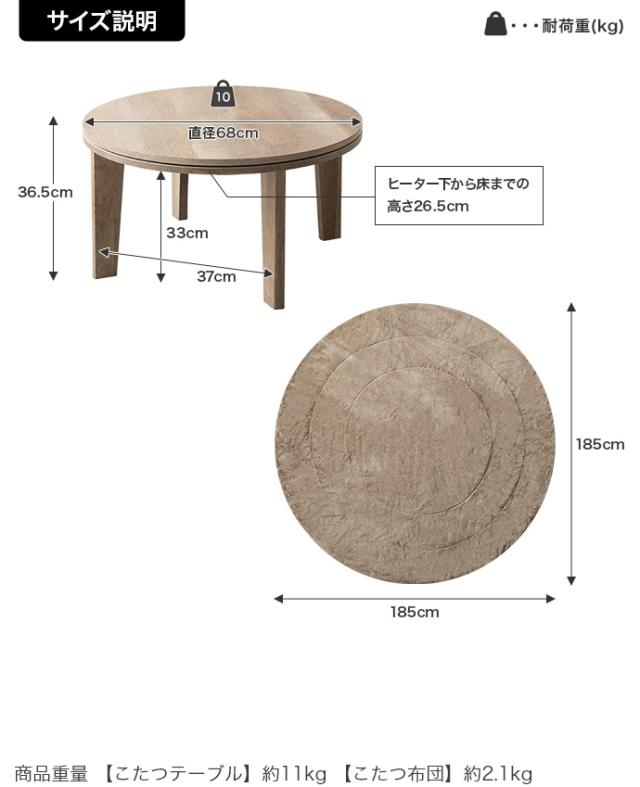 こたつテーブル こたつ布団 天板68cm形 こたつ＆掛け布団2点セット Kos