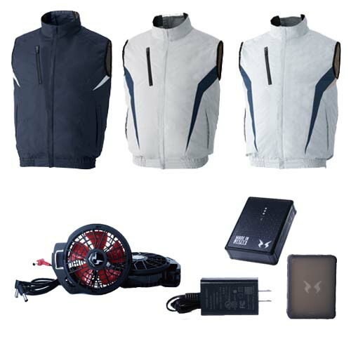 空調ウェア チタン加工ベストと12Vフラットファンとバッテリーのセット M〜5L KF102+RD9220HN+RD9291J サンエス 空調風神服 アタックベース (w04713)