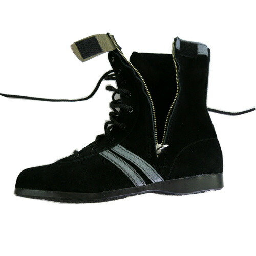 安全靴 半長靴 青木産業 技 F-1 サイドファスナー付 鋼鉄先芯 23.5〜28.0cm スエード 黒／グレー 紐 (w00564)