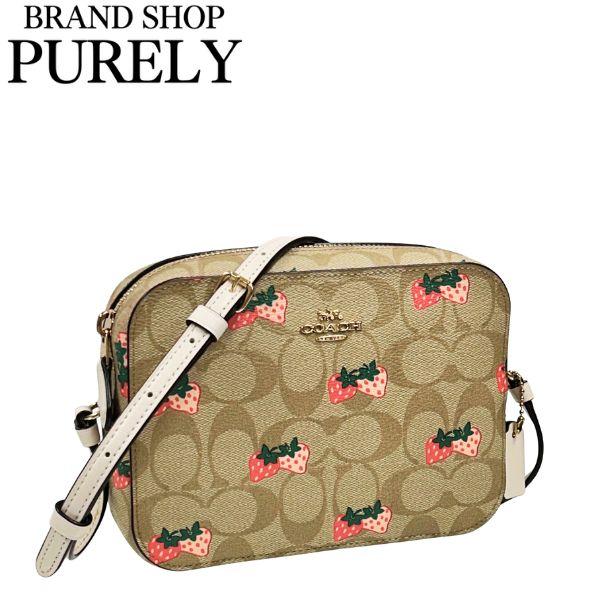 コーチ バッグ レディース COACH ショルダーバッグ シグネチャー ストロベリー プリント ミニ カメラ バッグ 91203 IME7V カーキマルチ