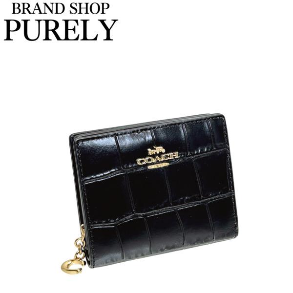 コーチ 財布 レディース COACH 折り財布 クロコダイル エンボスド レザー スナップ ウォレット C6092 IMBLK ブラック
