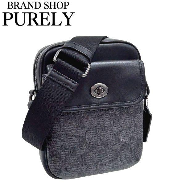 国内発送 コーチ バッグ メンズ COACH ショルダーバッグ シグネチャー ターンロック クロスボディ バッグ CAJ30 QBMI5 チャコール×ブラック