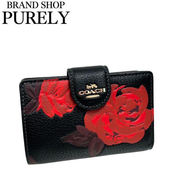 コーチ 財布 レディース COACH 折り財布 フローラル プリント ミディアム コーナー ジップ ウォレット CCL63 IMYEM ブラック×レッド
