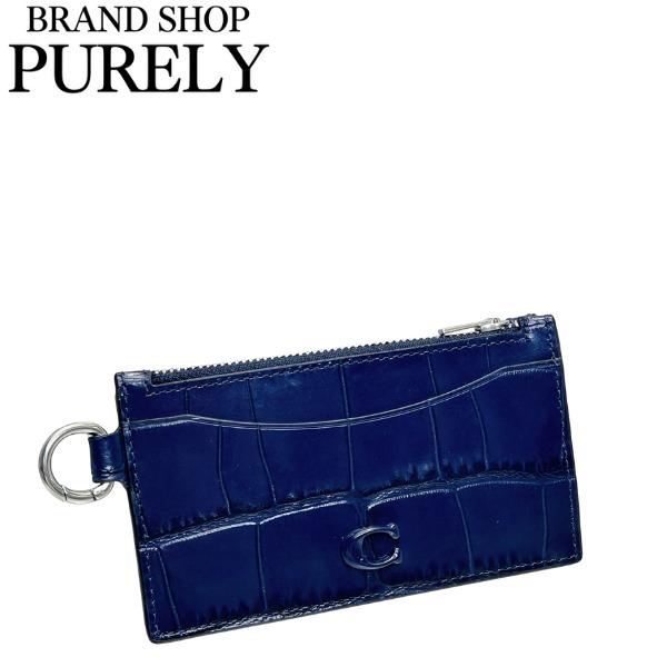 コーチ カードケース メンズ レディース COACH クロコダイル エンボスド レザー ジップ カードケース CW433 DNA ダークネイビー