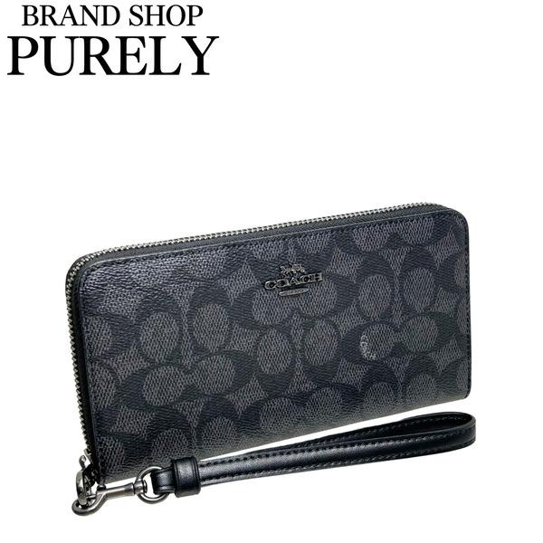 コーチ 財布 レディース COACH 長財布 シグネチャー ロング ジップ アラウンド ウォレット CW778 QBMI5 チャコール×ブラック