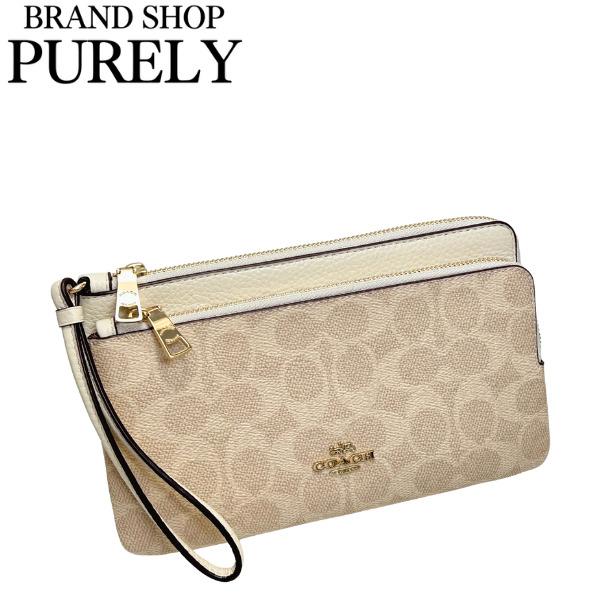 コーチ 財布 レディース COACH ポーチ シグネチャー ダブル ジップ リストレット CX161 IMXDM サンド×チョーク