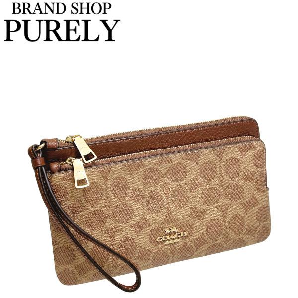 コーチ 財布 レディース COACH ポーチ シグネチャー ダブル ジップ リストレット CX161 IMXHE タン×ブラウン