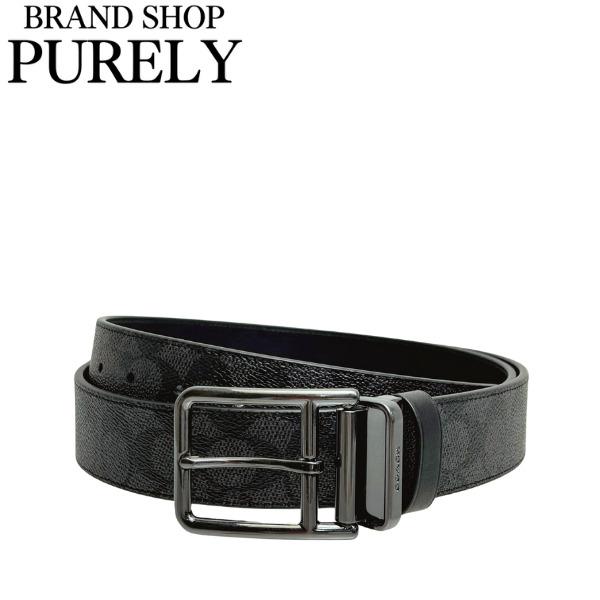 コーチ ベルト メンズ COACH シグネチャー 38MM ダブルバー バックル リバーシブル ベルト CY997 QBMI5 チャコール×ブラック