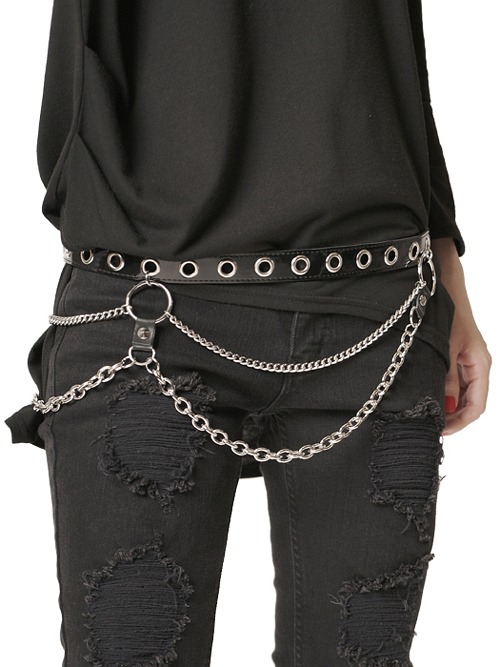 [APPAREL]/セックスポットリベンジ/RING CONNECT CHAIN ベルト ブラック x シルバー (F) ゴスロリ・パンク/SEX POT ReVeNGe