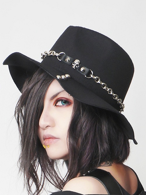 [APPAREL]/セックスポットリベンジ/CHAIN STUDS BRIM ハット 黒 (F) ゴスロリ・パンク/SEX POT ReVeNGe