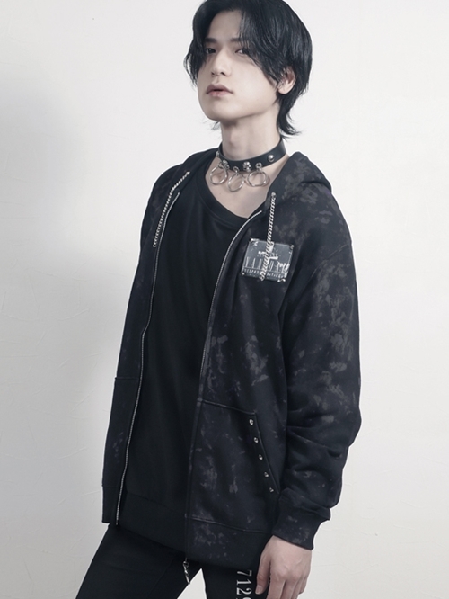 [APPAREL]/セックスポットリベンジ/VANDAL GRUNGE ZIP パーカ 黒×白ペイント (F) ゴスロリ・パンク/SEX POT ReVeNGe