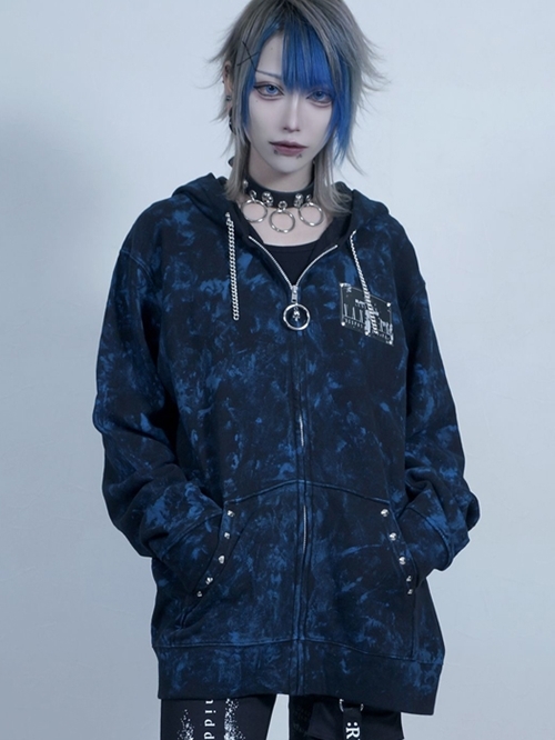 [APPAREL]/セックスポットリベンジ/VANDAL GRUNGE ZIP パーカ 黒×青ペイント (F) ゴスロリ・パンク/SEX POT ReVeNGe