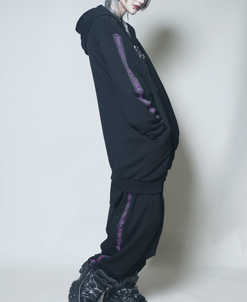 [APPAREL]/セックスポットリベンジ/SIDE LINE LOOSE サルエル パンツ 黒+黒ライン x 紫 (F) ゴスロリ・パンク/SEX POT ReVeNGe