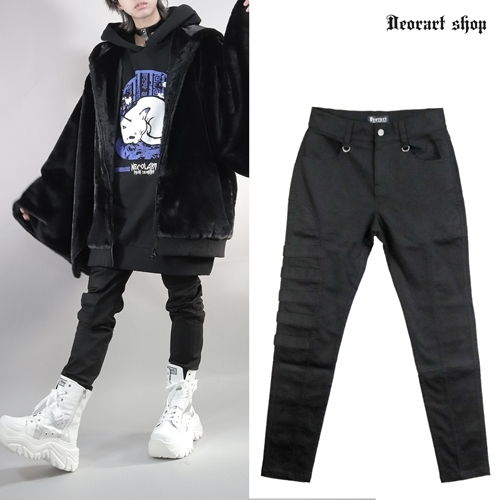 [APPAREL]/ディオラート/サイドベルトデザイン ・ 切り替えスリムパンツ ブラック (S) ゴスロリ・パンク/Deorart