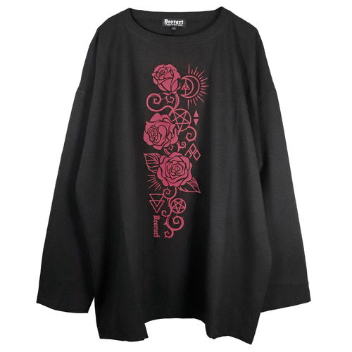 [APPAREL]/ディオラート/[ 薔薇×三日月 ]プリント・ルーズ ロンT [ luna rose ] ブラック x ワイン (M) ゴスロリ・パンク/Deorart