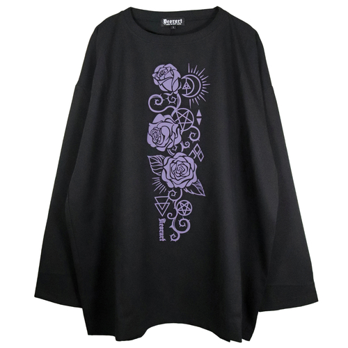 [APPAREL]/ディオラート/[ 薔薇×三日月 ]プリント・ルーズ ロンT [ luna rose ] ブラック x パープル (L) ゴスロリ・パンク/Deorart