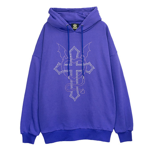 [APPAREL]/リッスンフレーバー/闇の十字架 煌めきスタッズパーカー(裏毛) BLUE PURPLE (F) ゴスロリ・パンク/LISTEN FLAVOR