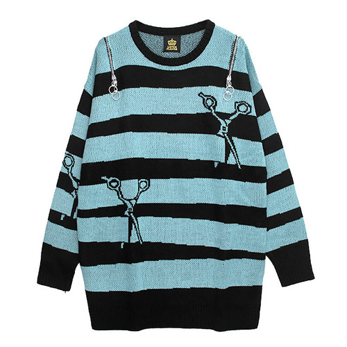 [APPAREL]/リッスンフレーバー/切り裂きシザーズ ボーダーニット BLACK x MINT (F) ゴスロリ・パンク/LISTEN FLAVOR