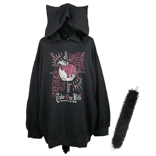 [APPAREL]/ディオラート/[尻尾チャーム付 ] オーバーサイズ ネコ耳フード・プルパーカー [薔薇×毒林檎] ブラック×ワイン (F) ゴスロリ・パンク/Deorart