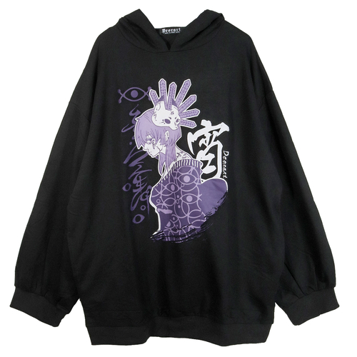 [APPAREL]/ディオラート/[和GOTH] オーバーサイズ ・プリントプルパーカー [ 宵-yoi- ] ブラック×パープル (F) ゴスロリ・パンク/Deorart