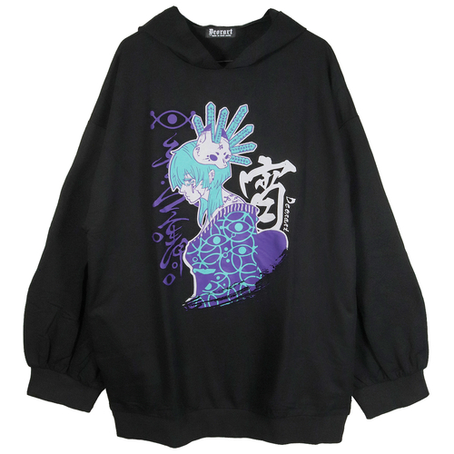 [APPAREL]/ディオラート/[和GOTH] オーバーサイズ ・プリントプルパーカー [ 宵-yoi- ] ブラック×ミント (F) ゴスロリ・パンク/Deorart