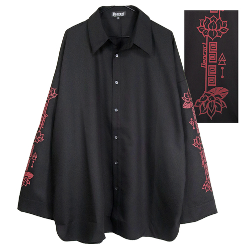 [APPAREL]/ディオラート/プリントスリーブ・ モンスターサイズシャツ[ Goth Lotus 蓮 ] ブラック x レッド (L) ゴスロリ・パンク/Deorart