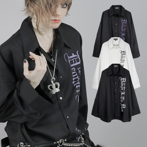 [APPAREL]/ディオラート/フロントプリント・ モンスターサイズシャツ[ Gothic Logo ] ブラック x パープル (M) ゴスロリ・パンク/Deorart