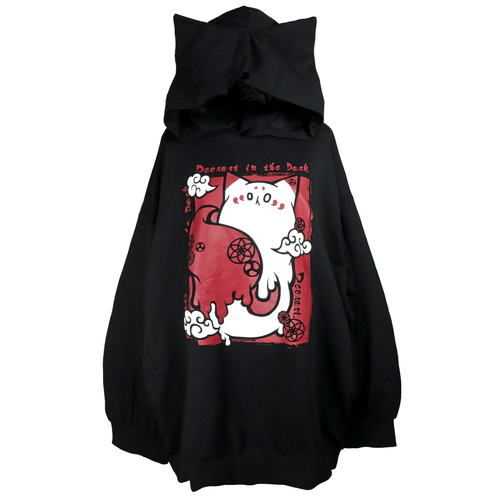 [APPAREL]/ディオラート/オーバーサイズ ネコ耳フード・プルパーカー [ 白狐 ] ブラック×レッド (F) ゴスロリ・パンク/Deorart