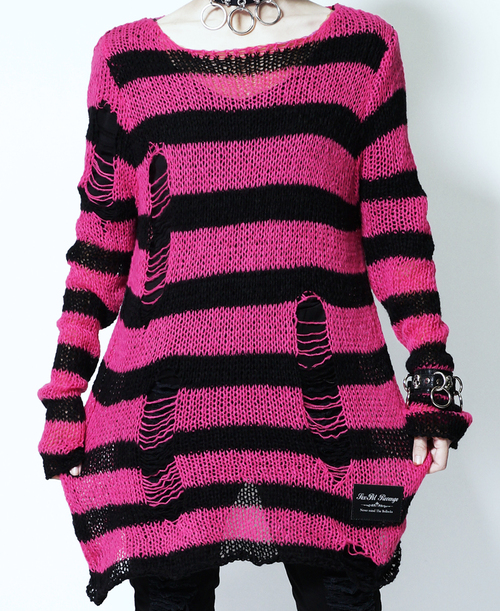 [APPAREL]/セックスポットリベンジ/ReVeNGe PUNK ボーダー セーター (黒xピンク) 黒ピンクボーダー (F) ゴスロリ・パンク/SEX POT ReVeNGe