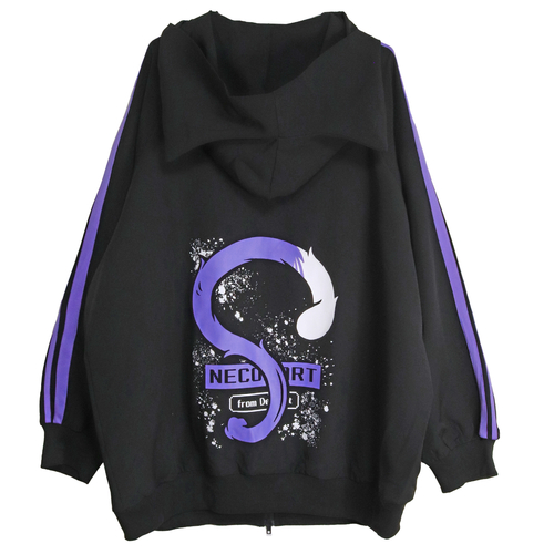 [APPAREL]/ディオラート/ネコ耳フード・サイドライン 尻尾パーカー [ necola tail ] ブラック x パープル (F) ゴスロリ・パンク/Deorart