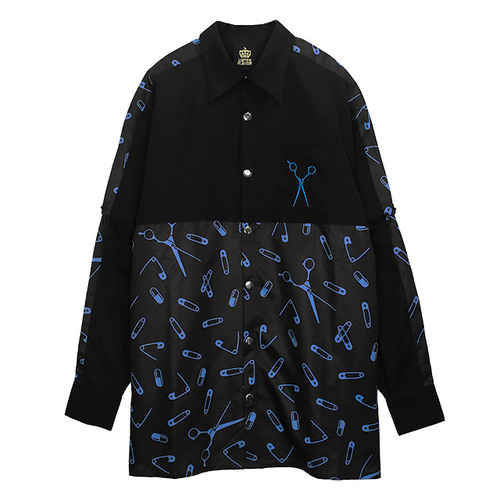 [APPAREL]/リッスンフレーバー/闇堕ちシザーズ 2WAYシャツ BLACK x BLUE (F) ゴスロリ・パンク/LISTEN FLAVOR